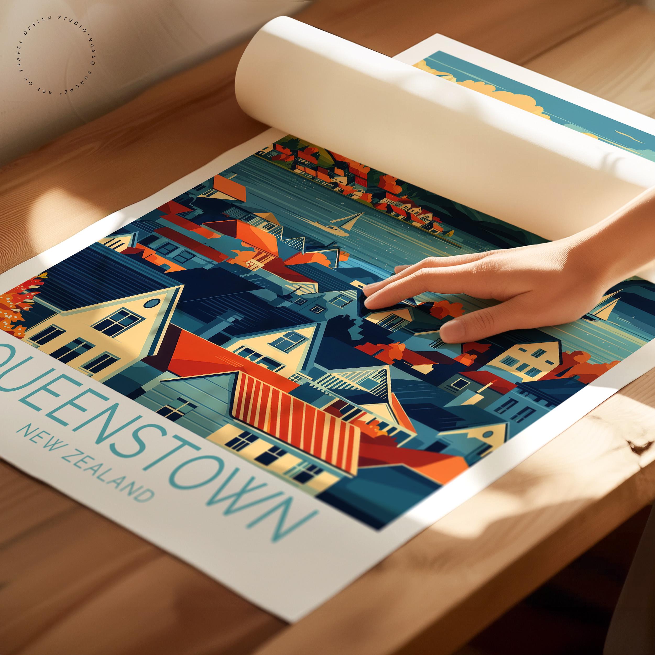 Queenstown New Zealand Travel Poster, New Zealand Wall Art, Queenstown ...