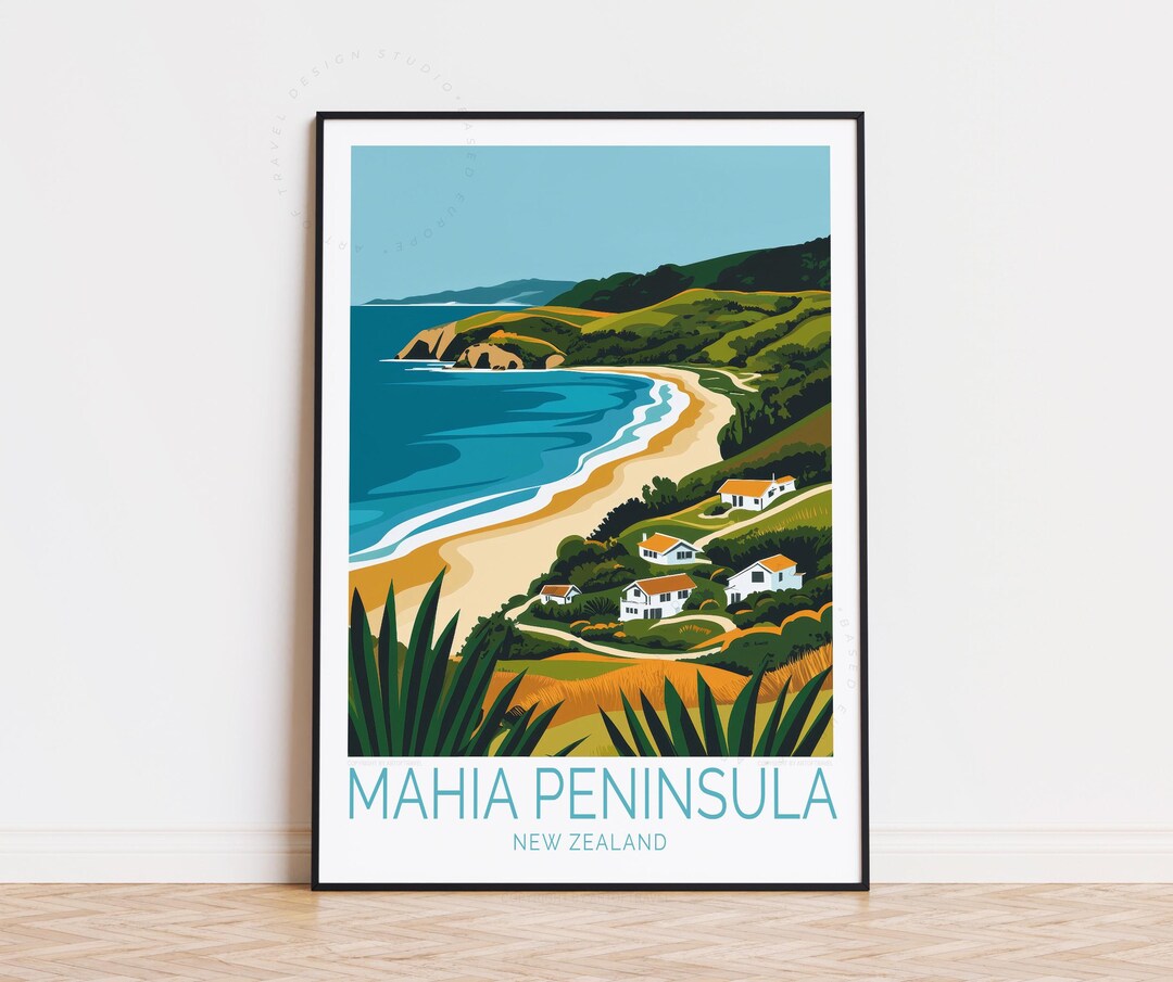 Mahia Peninsula Travel Poster, New Zealand Wall Art, Mahia Peninsula ...
