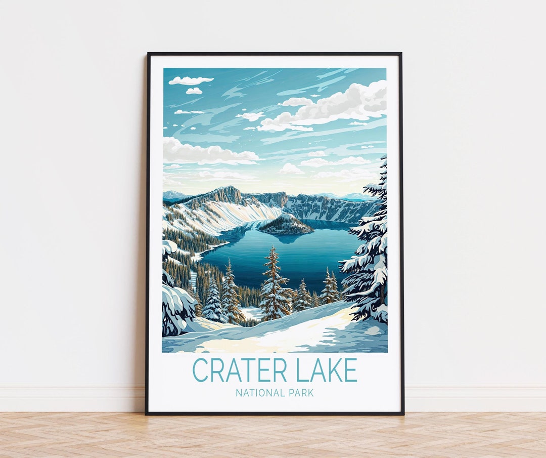 Crater Lake Travel Poster, Crater Lake National Park Print, Oregon Wall ...