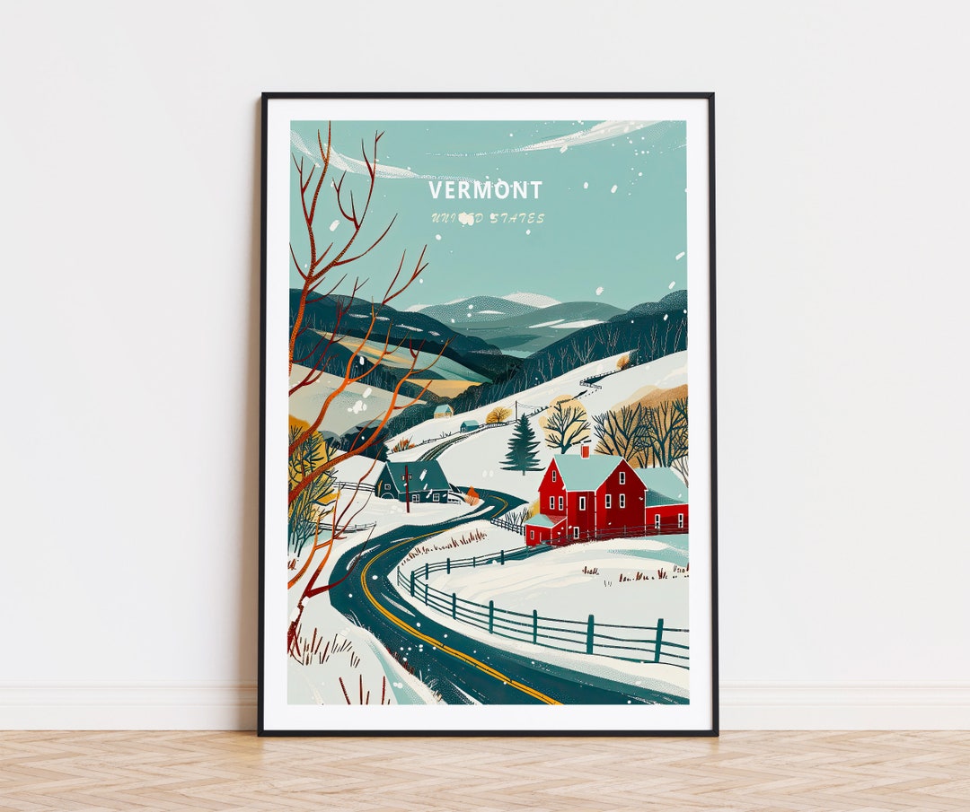 Vermont Travel Poster, Stowe Mountain Resort Poster, USA State Wall Art ...
