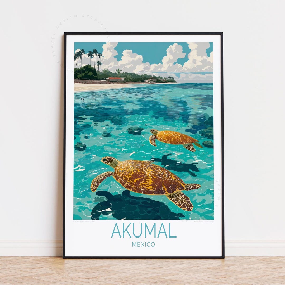 Akumal Travel Poster, Mexico Wall Art, Akumal Mexico Print, Home Decor ...