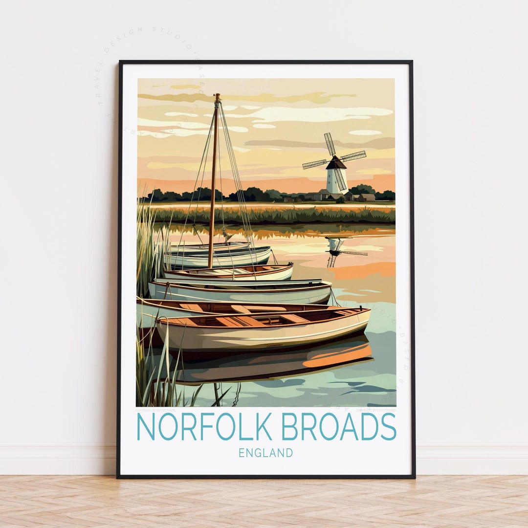 Norfolk Broads Travel Poster, England Wall Art, Norfolk Broads National ...
