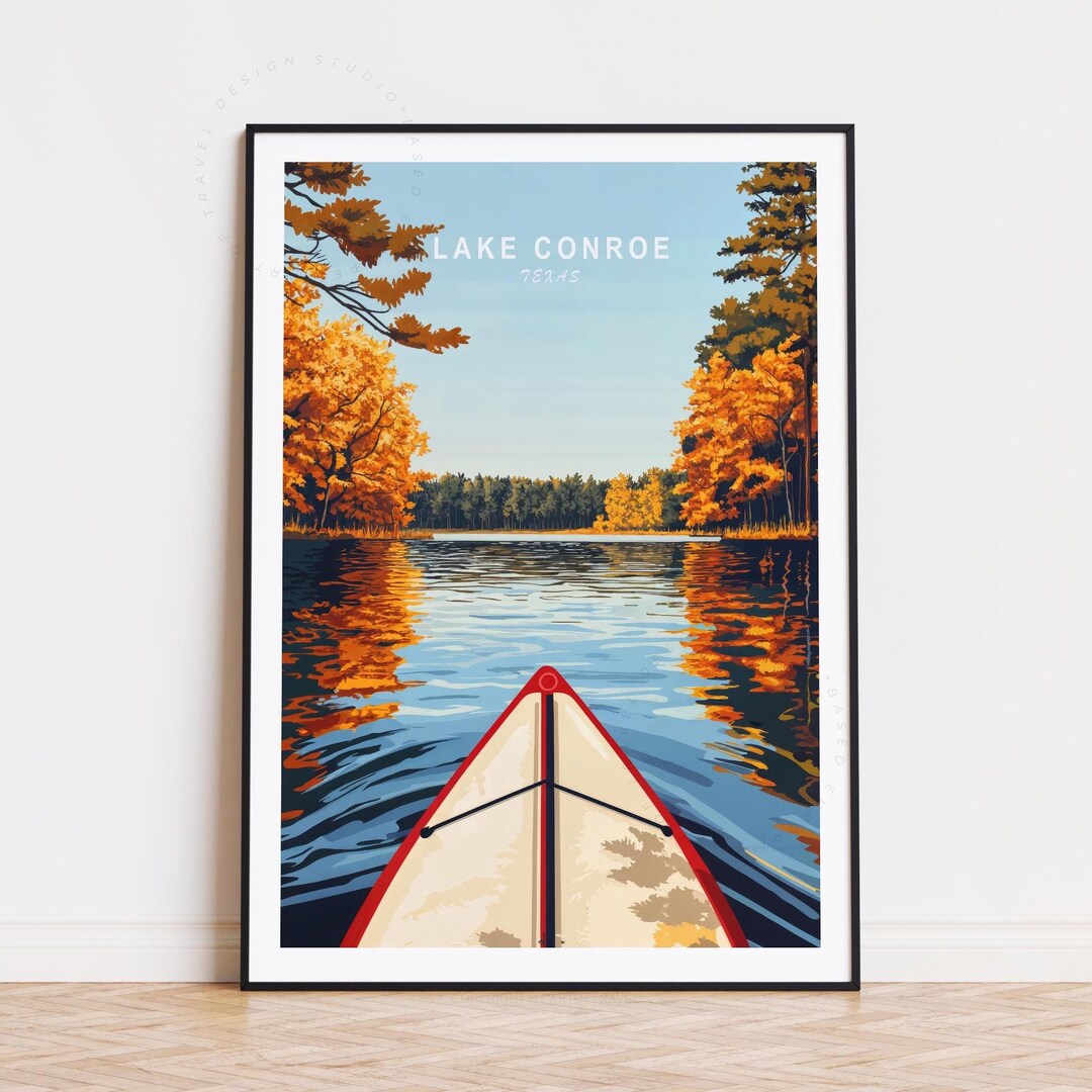 Lake Conroe Travel Poster, Texas Wall Art, Lake Conroe Texas Print ...