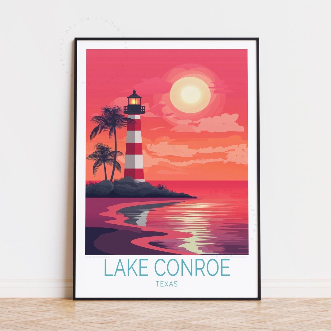 Lake Conroe Travel Poster, Texas Wall Art, Lake Conroe Texas Print ...