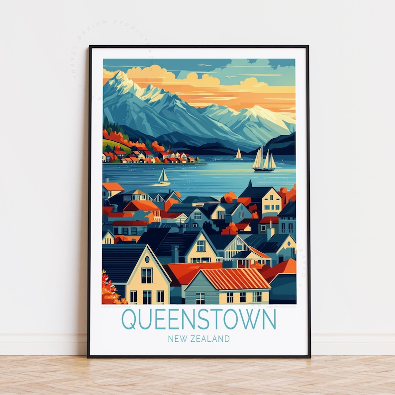 Queenstown New Zealand Travel Poster, New Zealand Wall Art, Queenstown ...