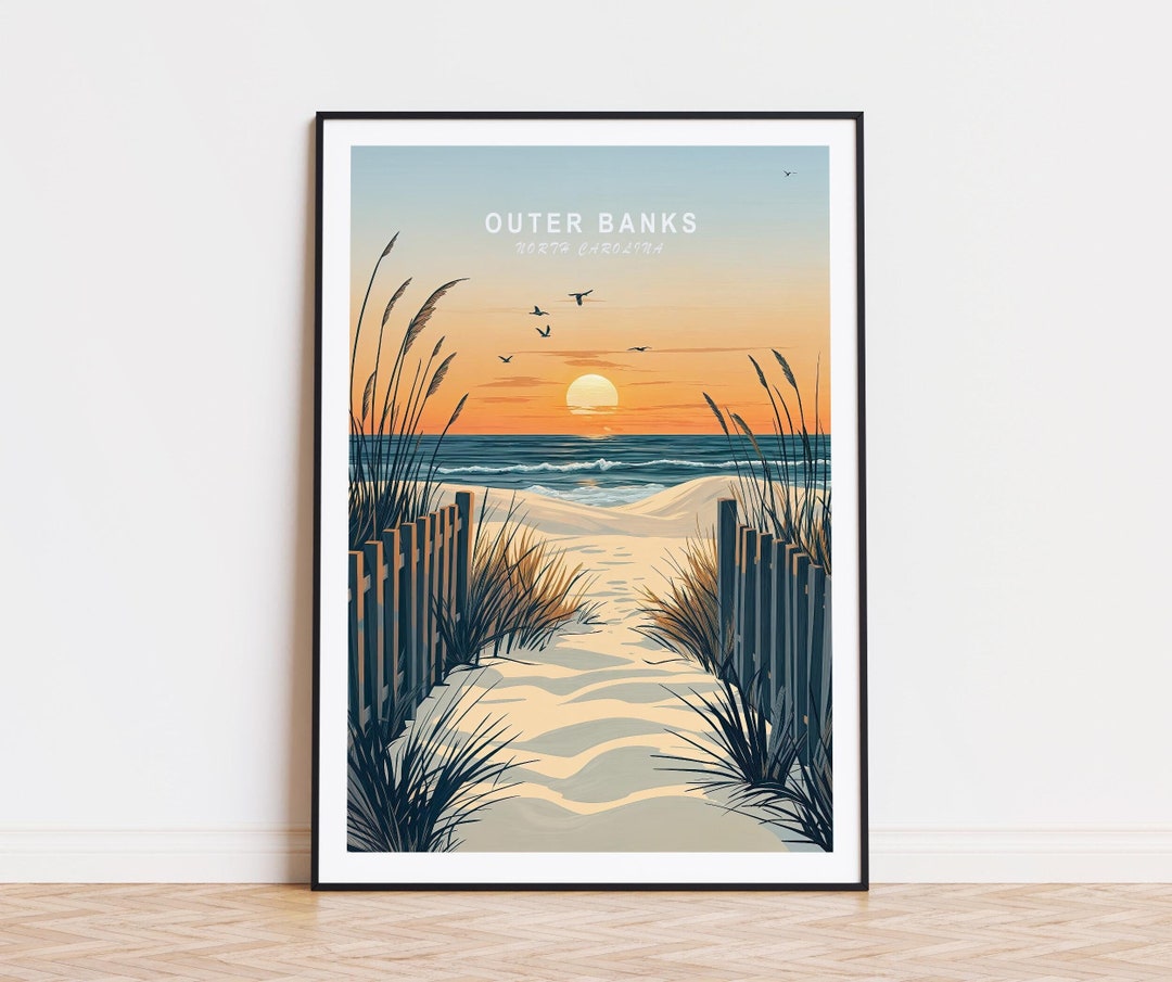 Outer Banks Travel Poster, North Carolina Wall Art, Outer Banks Sunset ...