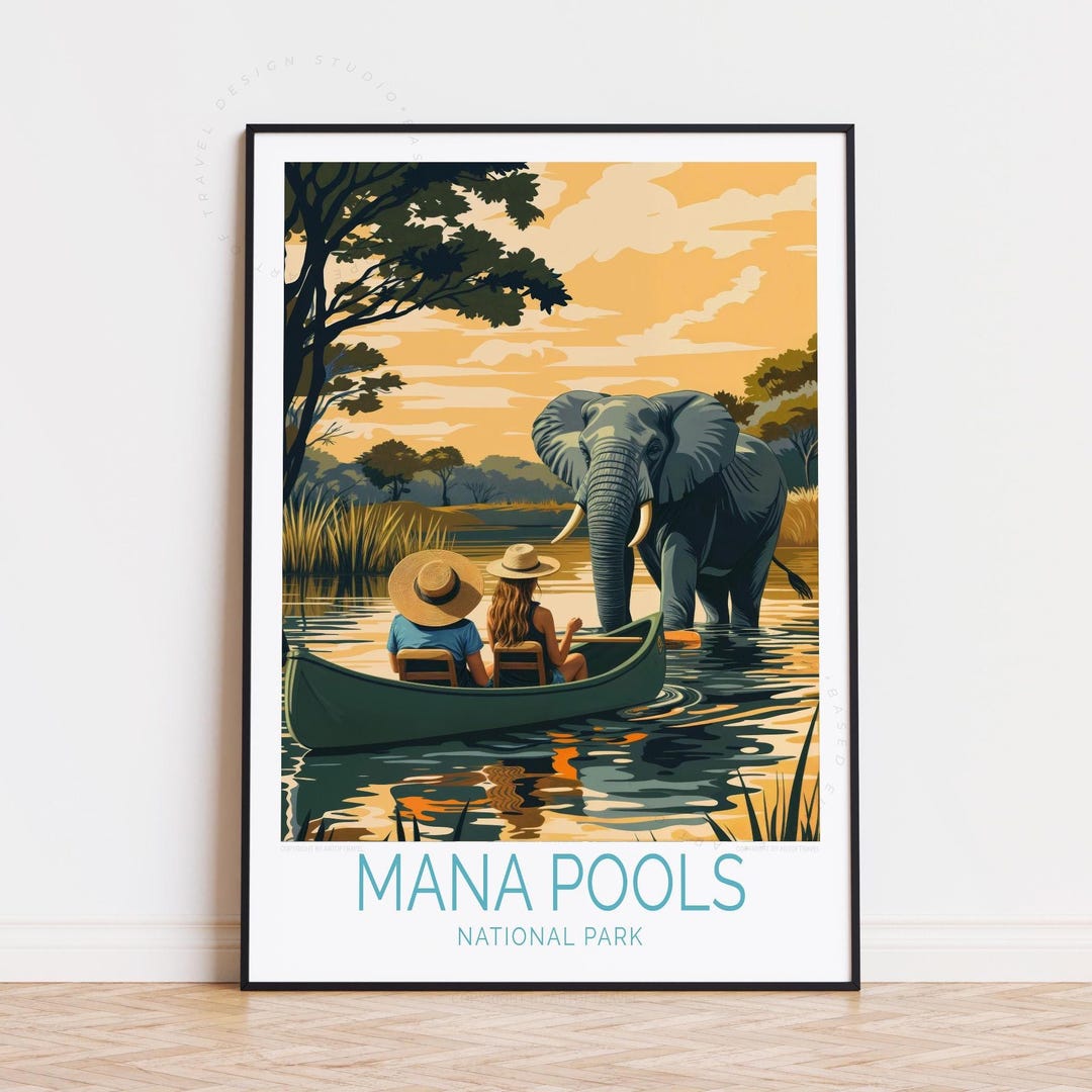 Mana Pools Travel Poster, Zimbabwe Wall Art, Mana Pools National Park ...