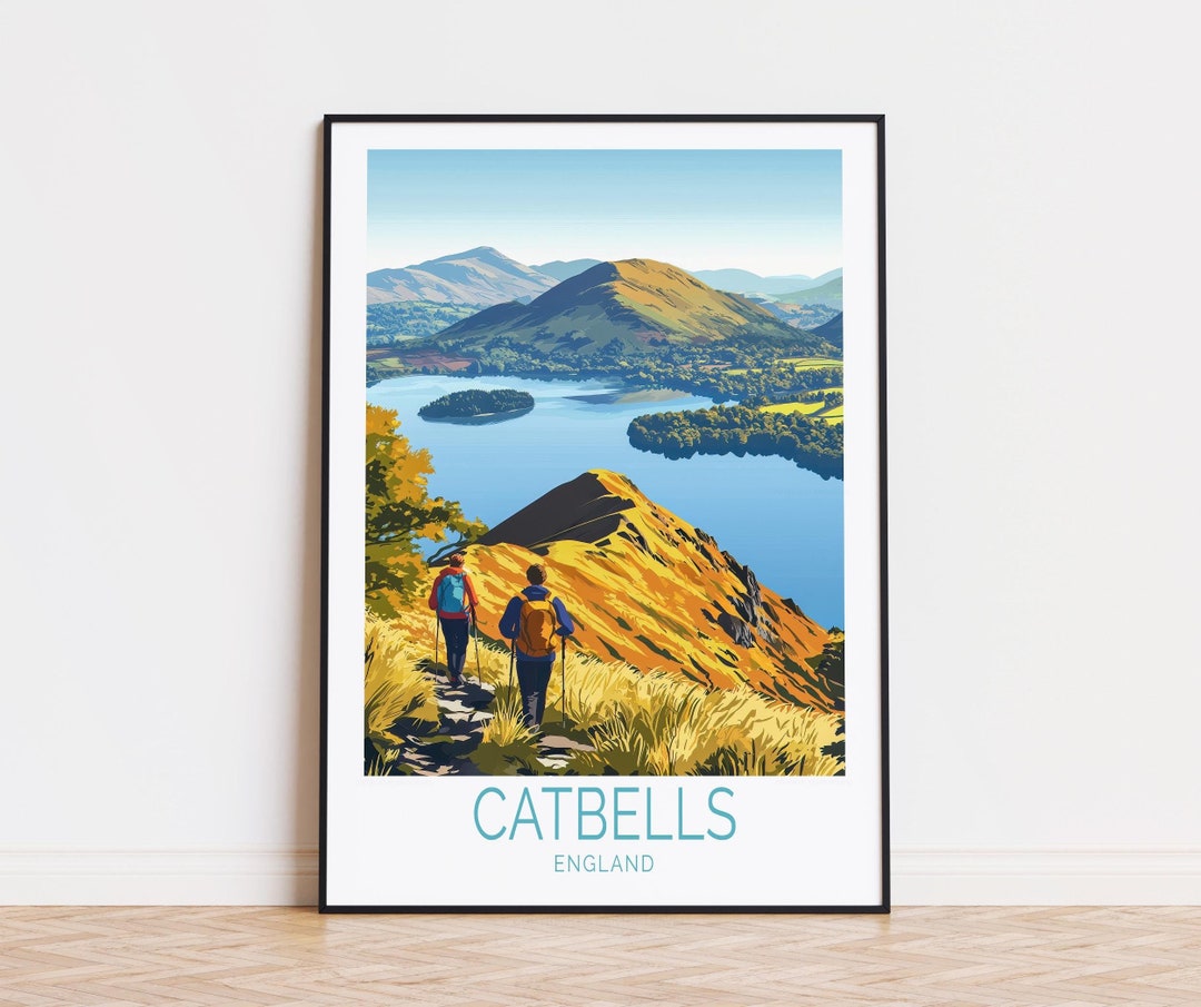 Catbells Travel Poster, England Wall Art, Catbells Cumbria England ...
