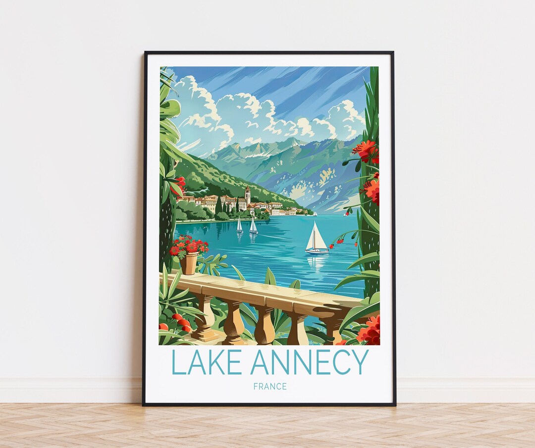 Lake Annecy Travel Poster, France Wall Art, Lake Annecy Coast Print ...
