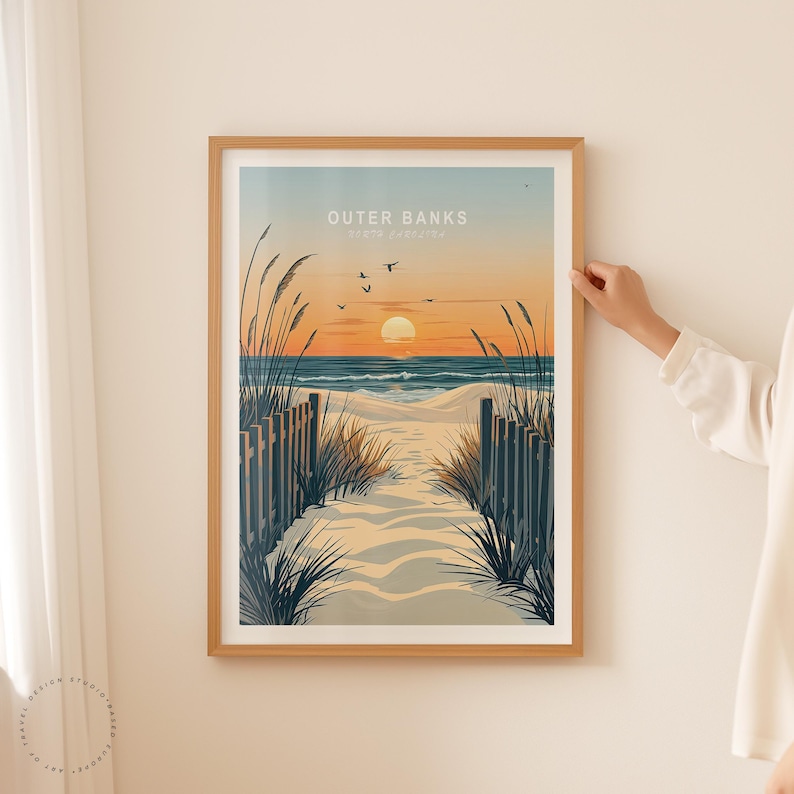 Outer Banks Travel Poster, North Carolina Wall Art, Outer Banks Sunset ...