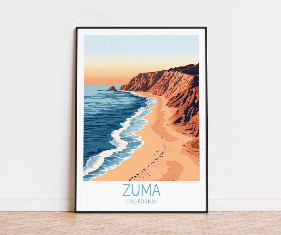 Zuma Beach Travel Poster, California Wall Art, Zuma Malibu Print ...