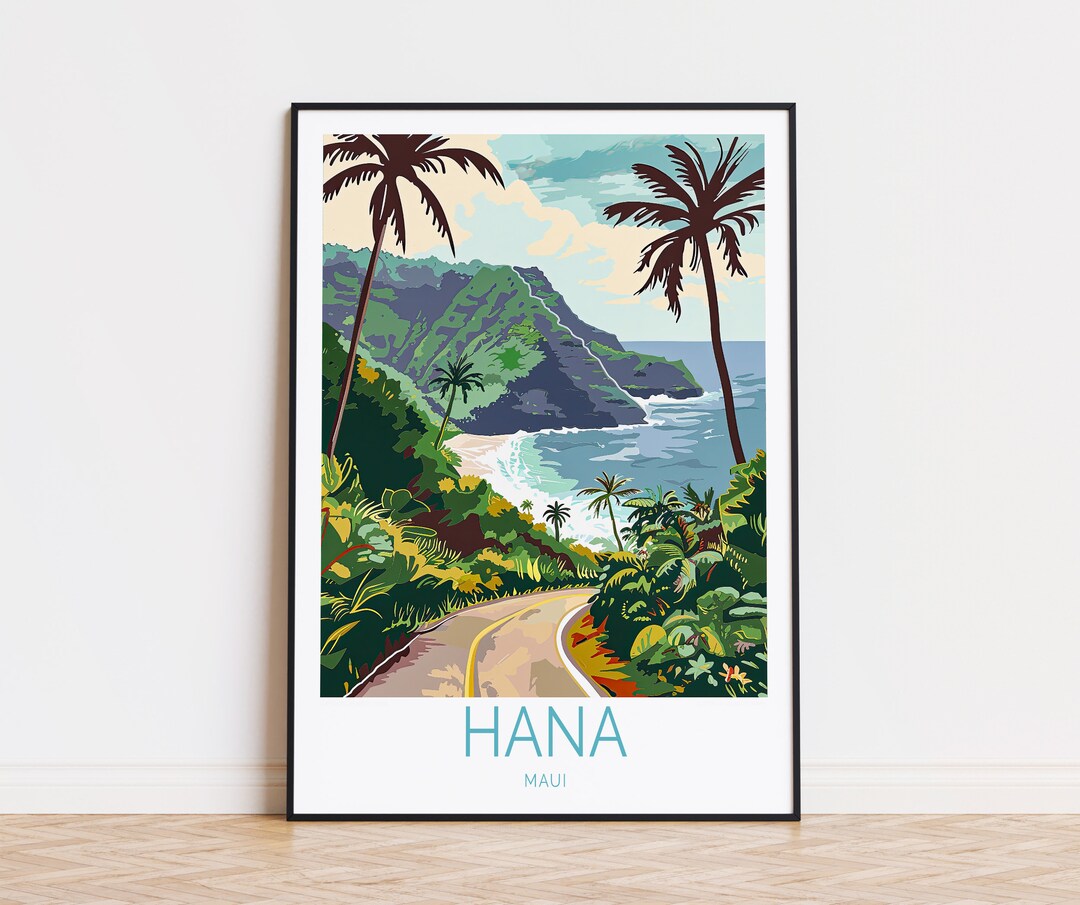 Hana Maui Travel Poster, Hawaii Wall Art, Hawaii Coast Poster, Hana ...