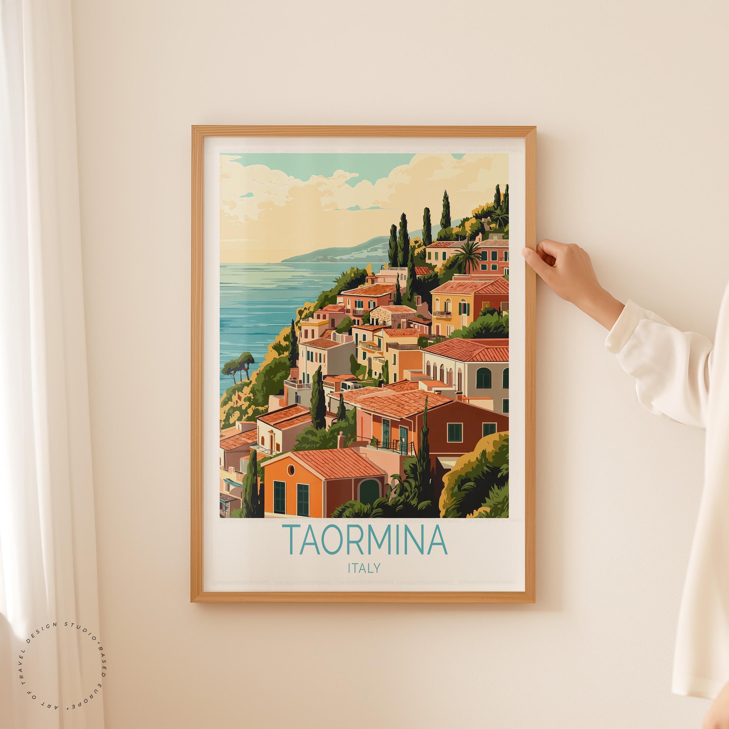 Taormina Italy Travel Poster, Italy Sicily Wall Art, Taormina Print ...