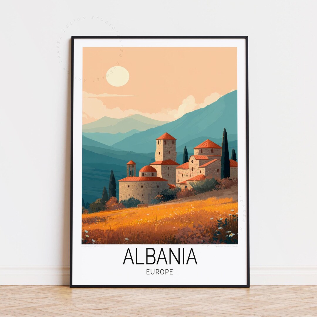 Albania Europe Poster – Mountain Village Wall Art, Rustic Landscape ...