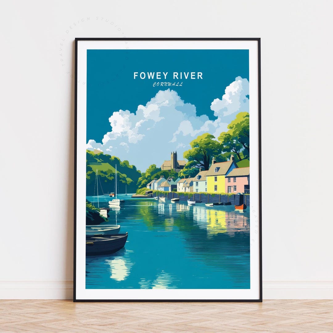 Fowey River Cornwall Travel Poster, Fowey River Wall Art, Cornwall ...