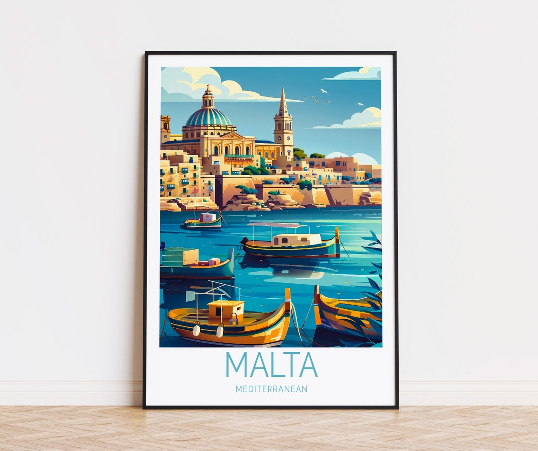 Malta Travel Poster, Mediterranean Wall Art, Valletta Poster, Europe ...