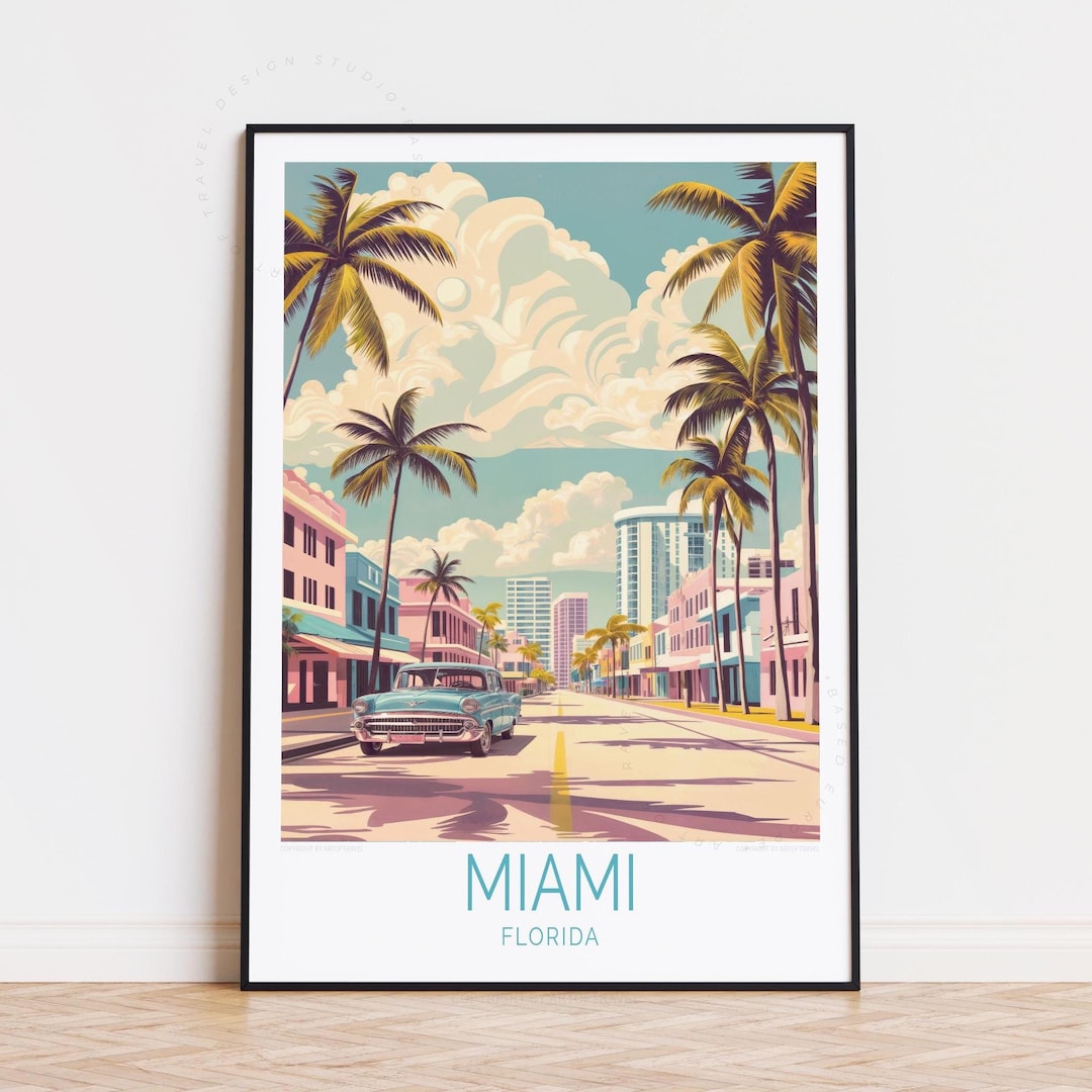 Miami Florida Travel Poster, Florida Wall Art, Miami Print ...