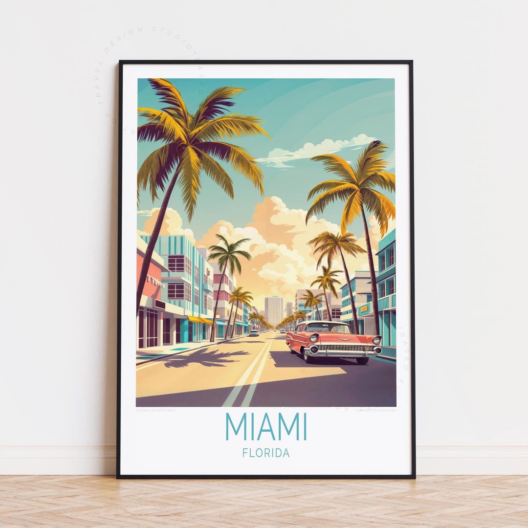 Miami Florida Travel Poster, Florida Wall Art, Miami Print, Travel Home ...