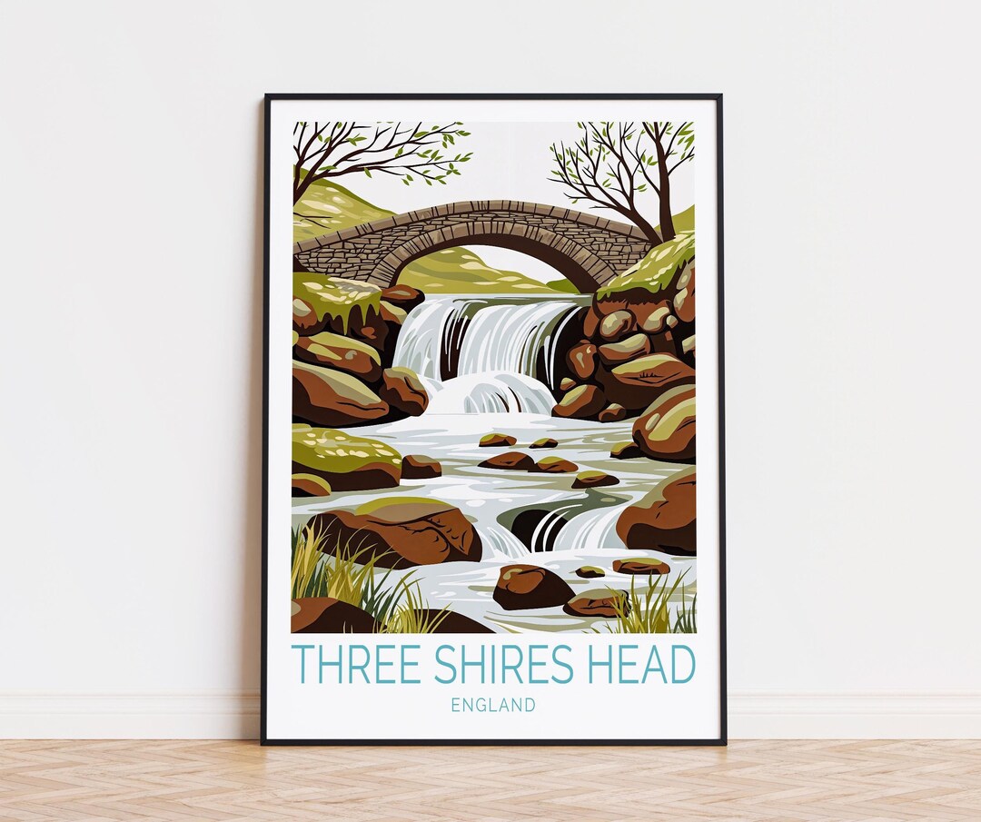 Three Shires Head Travel Poster, England Wall Art, Three Shires Head ...