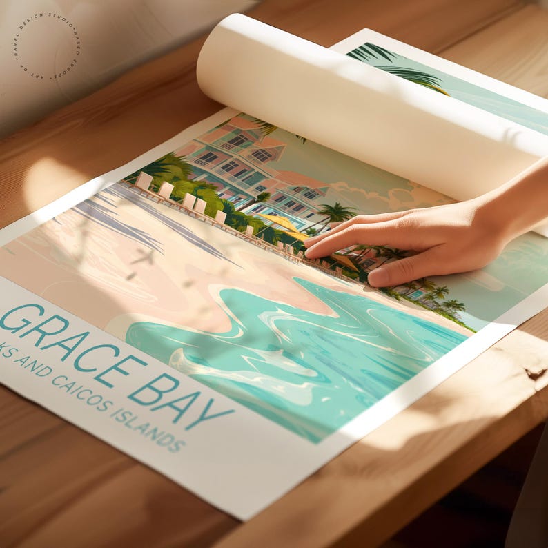 Grace Bay Travel Poster, Turks and Caicos Islands Wall Art, Grace Bay ...