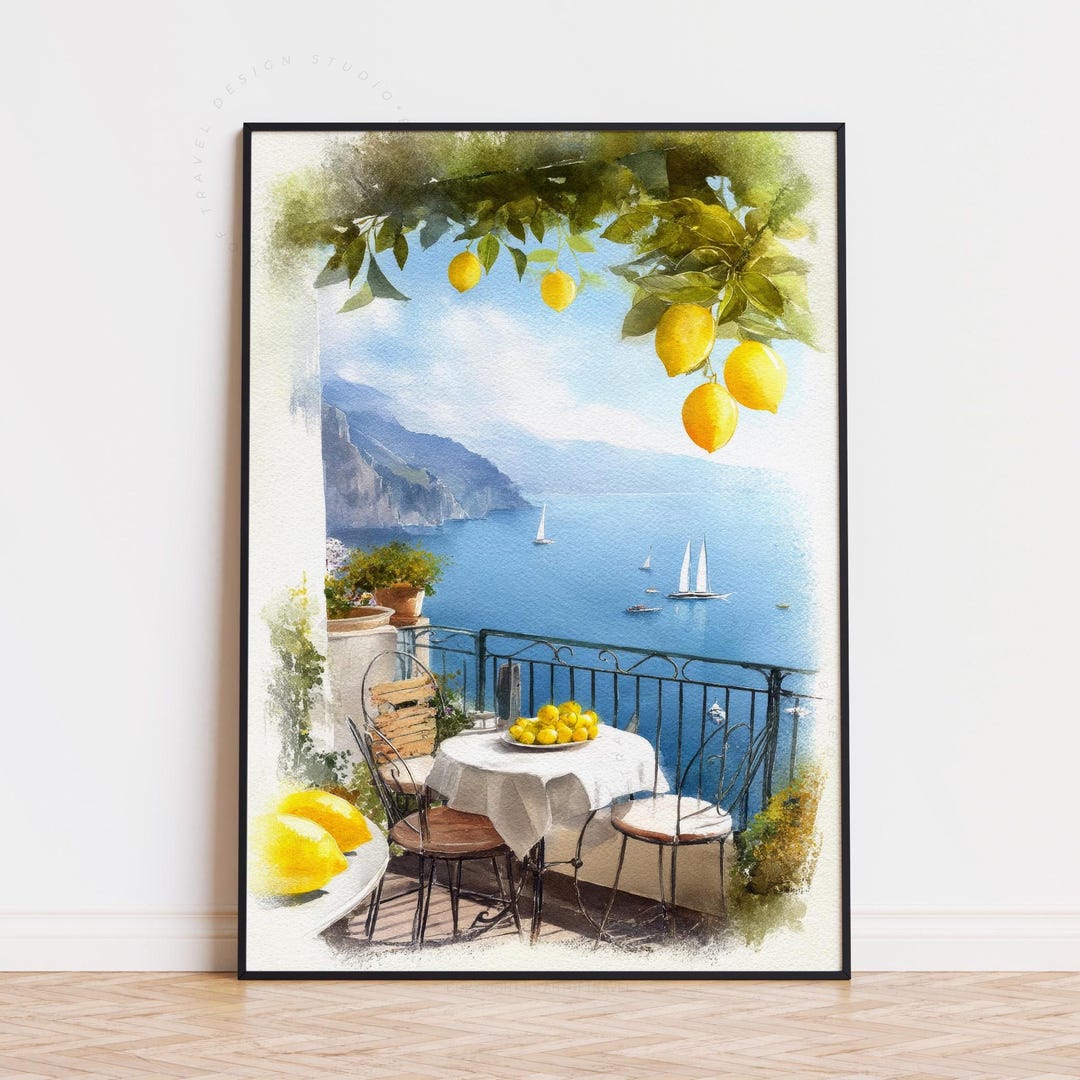 Capri Italy Watercolor Poster | Capri Coastal Travel Wall Art - Etsy
