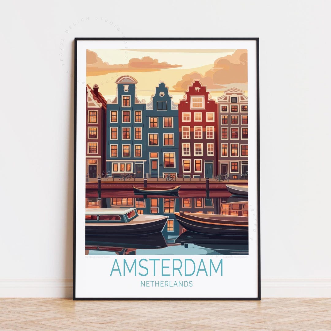 Amsterdam Netherlands Travel Poster, Netherlands Wall Art, Amsterdam ...