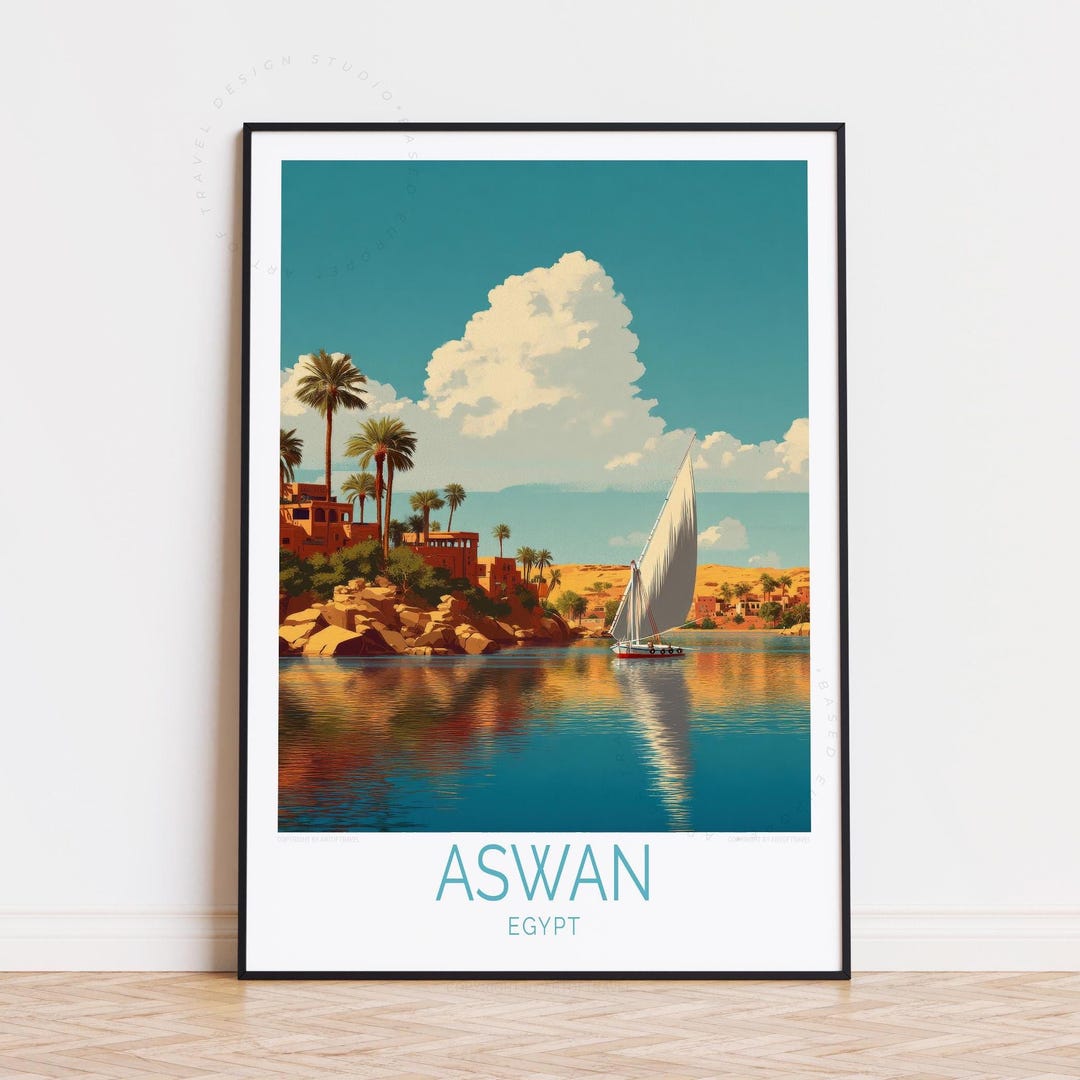 Aswan Egypt Travel Poster, Nile Felucca Scenic River Art - Etsy