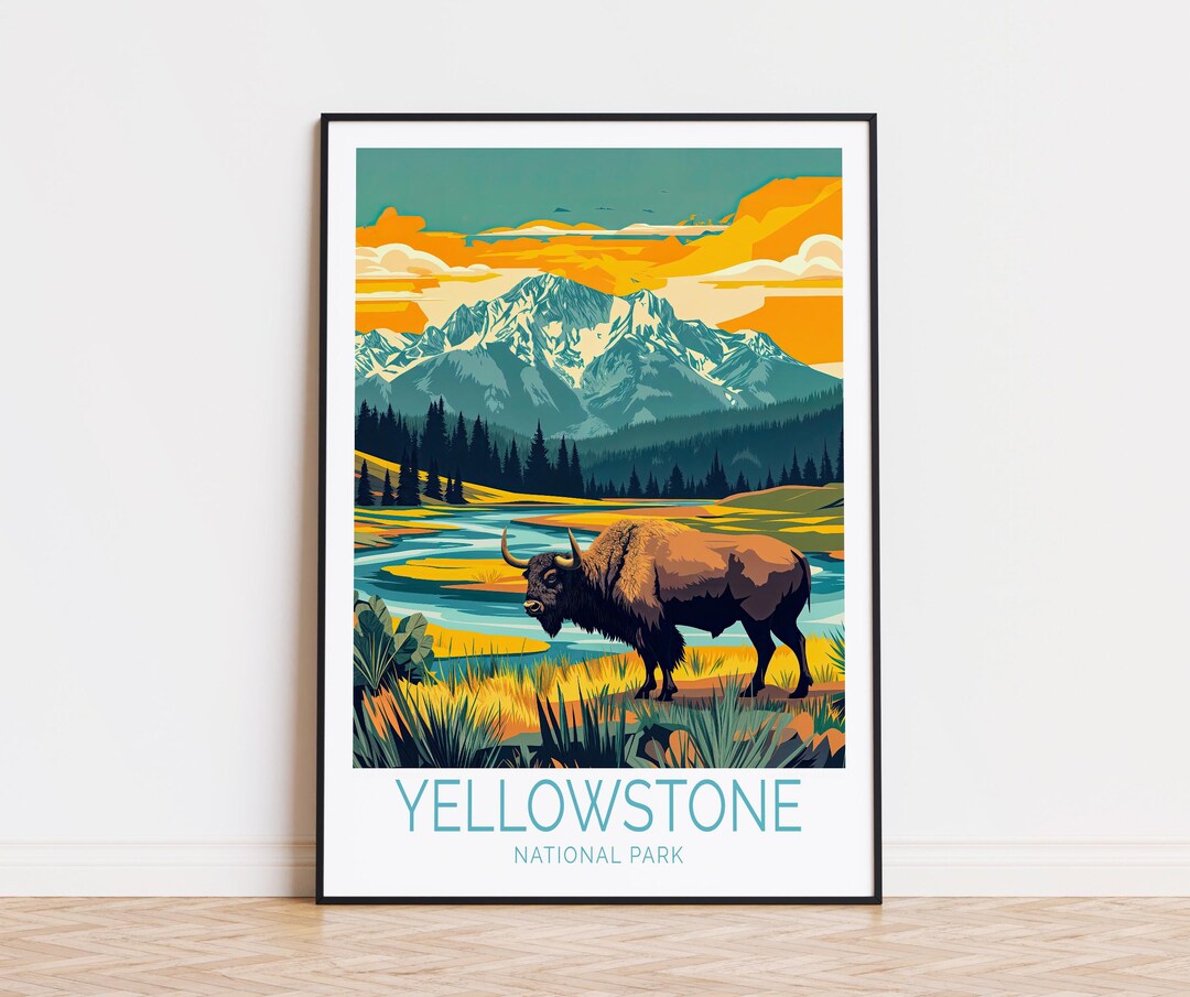 Yellowstone Travel Poster, National Park Wall Art, Yellowstone Print ...