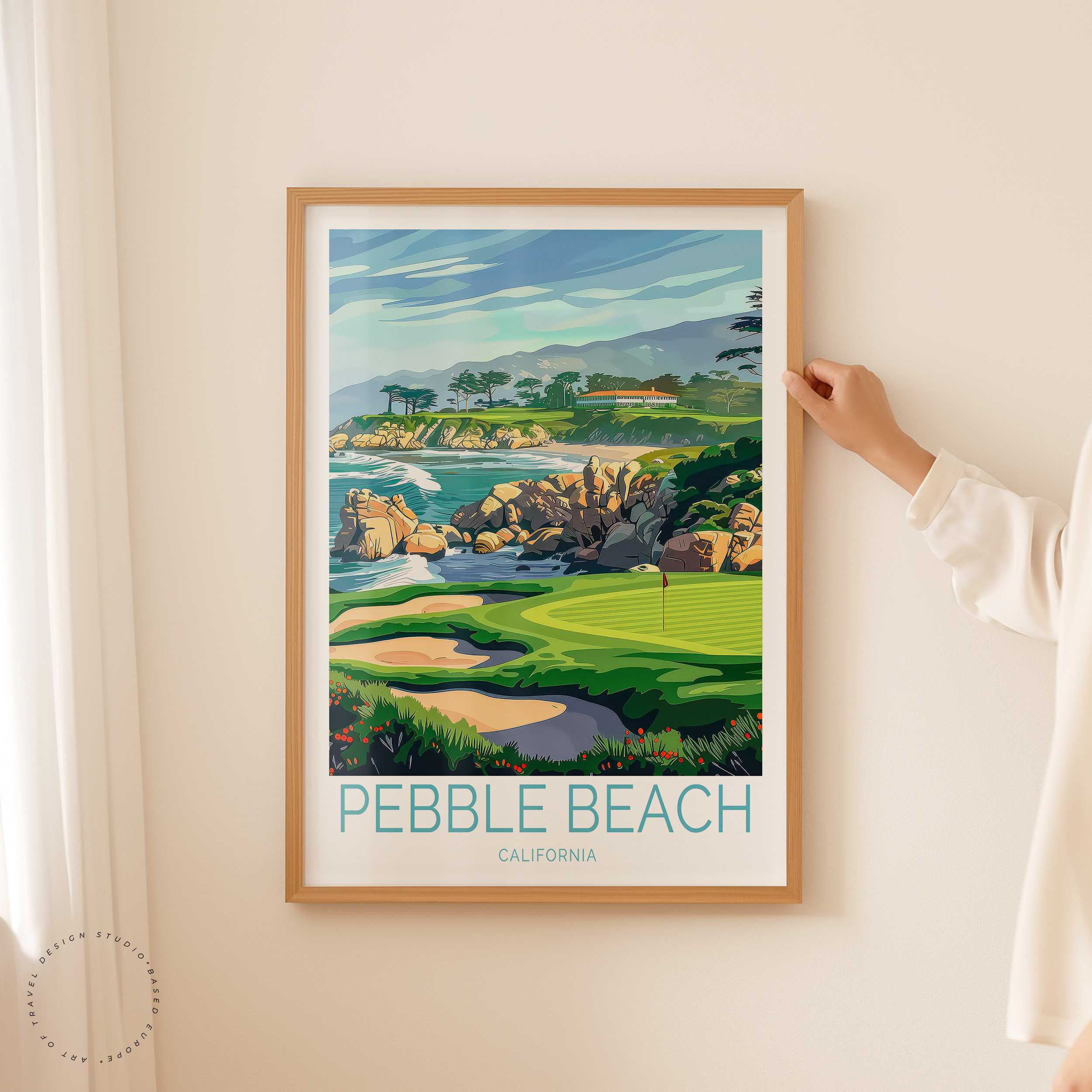 Pebble Beach Golf Travel Poster, California Pebble Beach Wall Art, USA ...