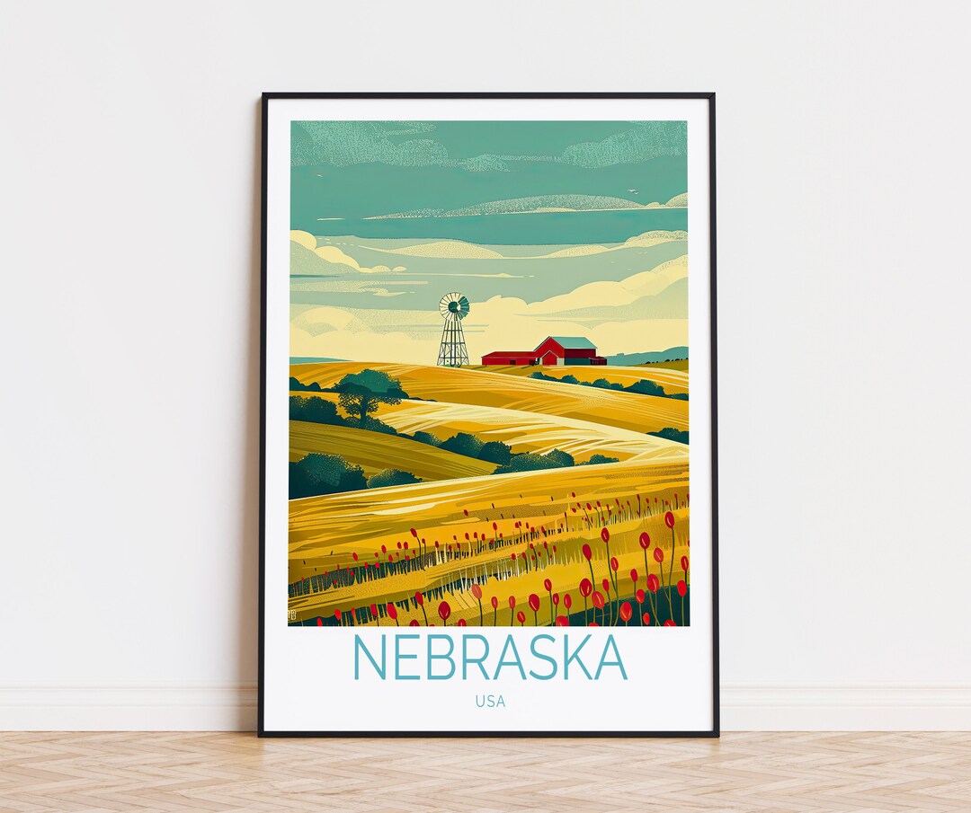 Nebraska Travel Poster, USA Nebraska Wall Art, USA Custom Travel Poster ...