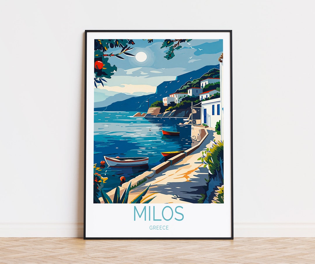 Milos Travel Print, Greece City Wall Art, Santorini Milos Wall Decor ...