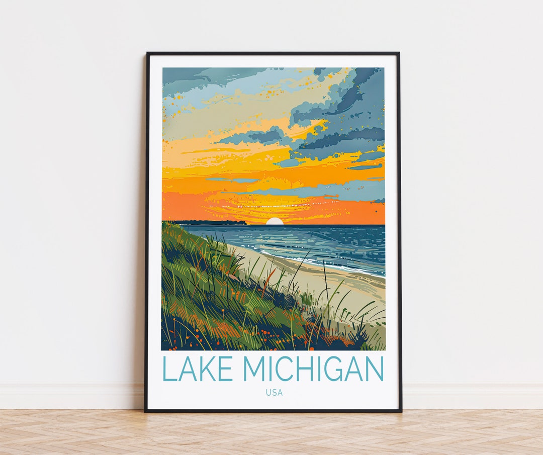 Lake Michigan Print, USA Lake Michigan Wall Art Decor, USA Sunset ...