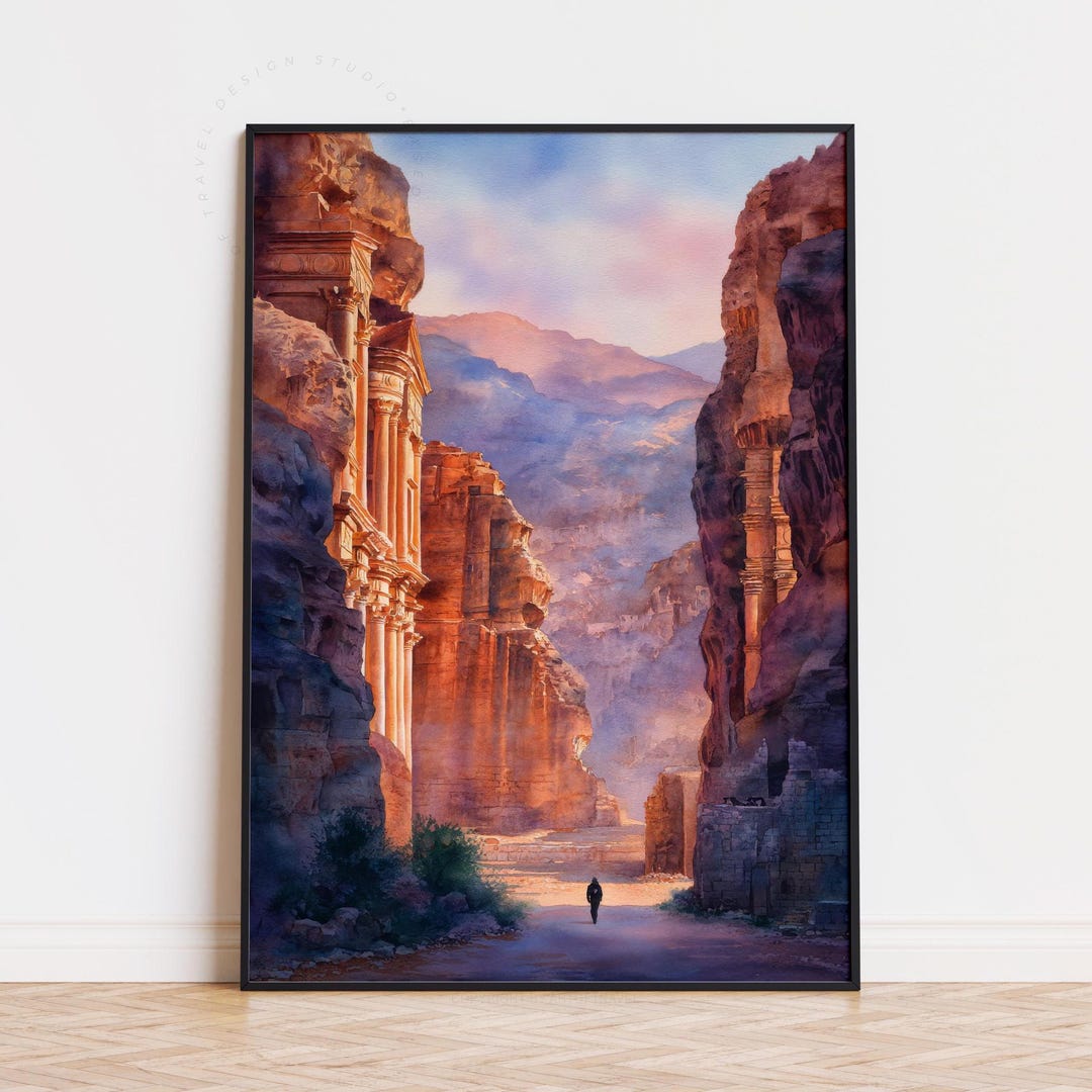 Petra Jordan Watercolor Poster | Jordan Landscape Art | Travel Wall ...