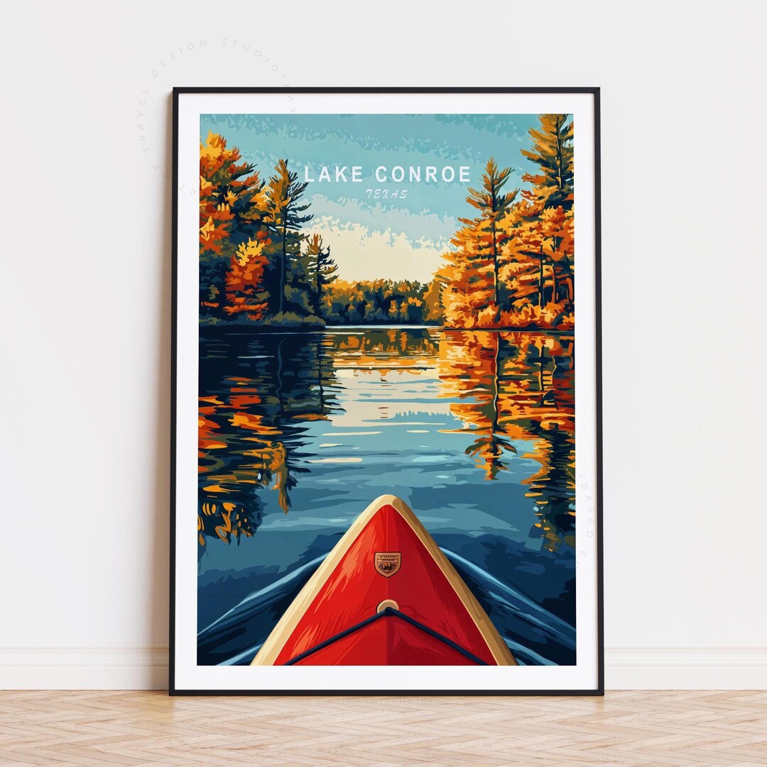 Lake Conroe Travel Poster, Texas Wall Art, Lake Conroe Texas Print ...