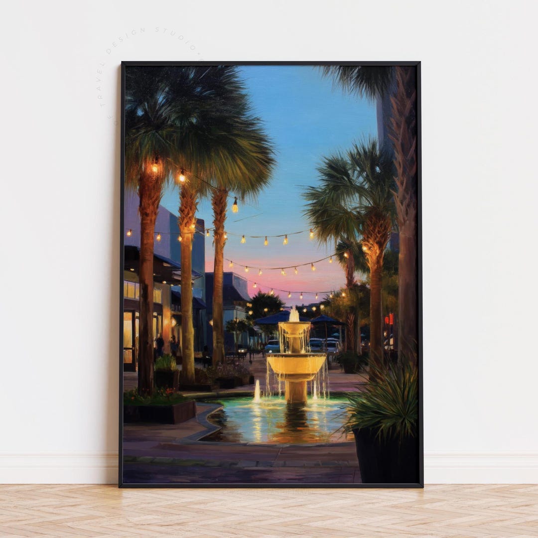 Destin Florida Oil Painting Poster | Coastal Nightscape Wall Art ...