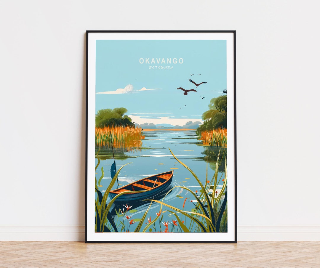 Okavango Botswana Travel Poster, Botswana Wall Art, Botswana Okavango ...