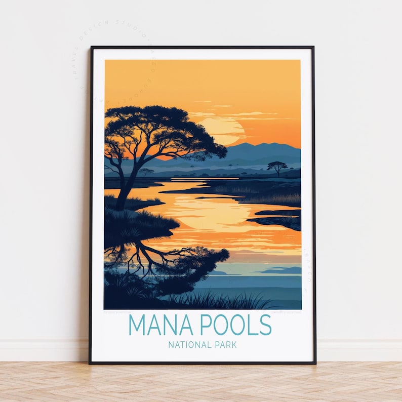 Mana Pools National Park Travel Poster, Zimbabwe Wall Art, Mana Pools ...