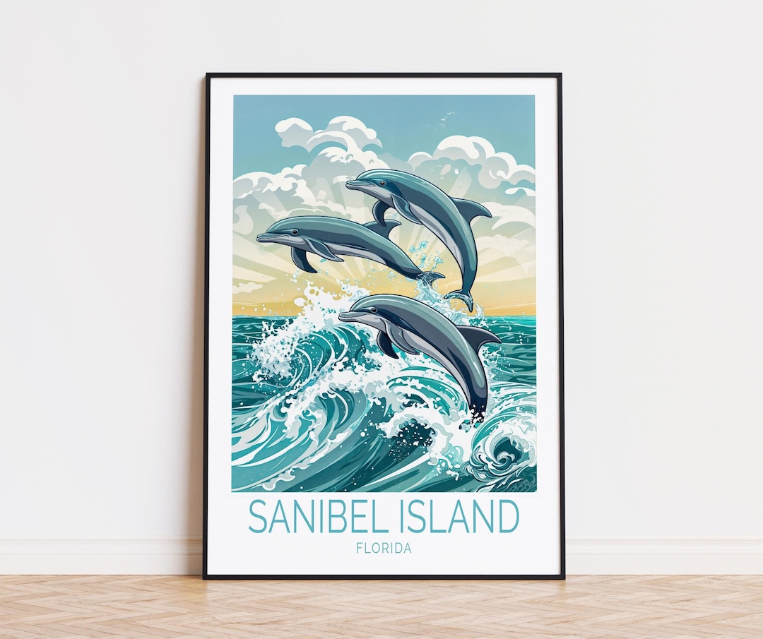 Sanibel Island Travel Poster, Florida Wall Art, Sanibel Island Dolphin ...
