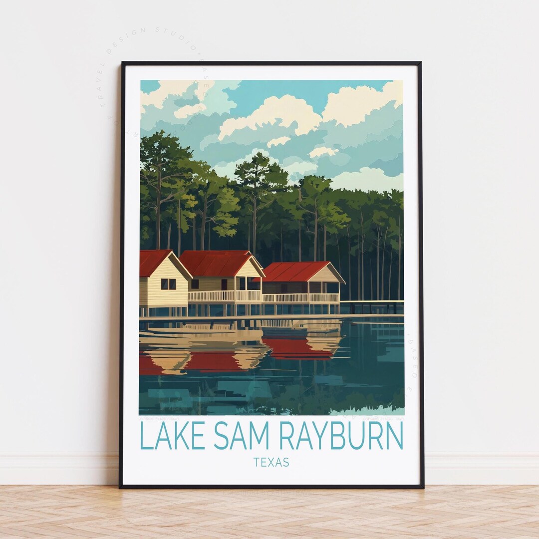 Sam Rayburn Reservoir Travel Poster, Texas Wall Art, Lake Sam Rayburn ...