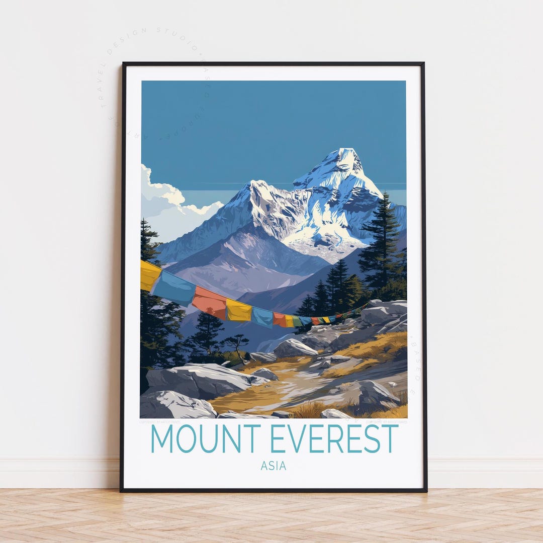 Mount Everest Travel Print, Asia Wall Art, Mount Everest Asia Poster ...