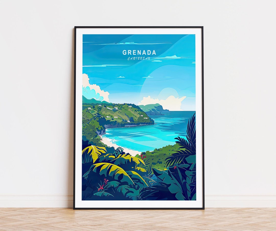 Grenada Caribbean Travel Poster, Caribbean Coast Wall Art, Grenada ...