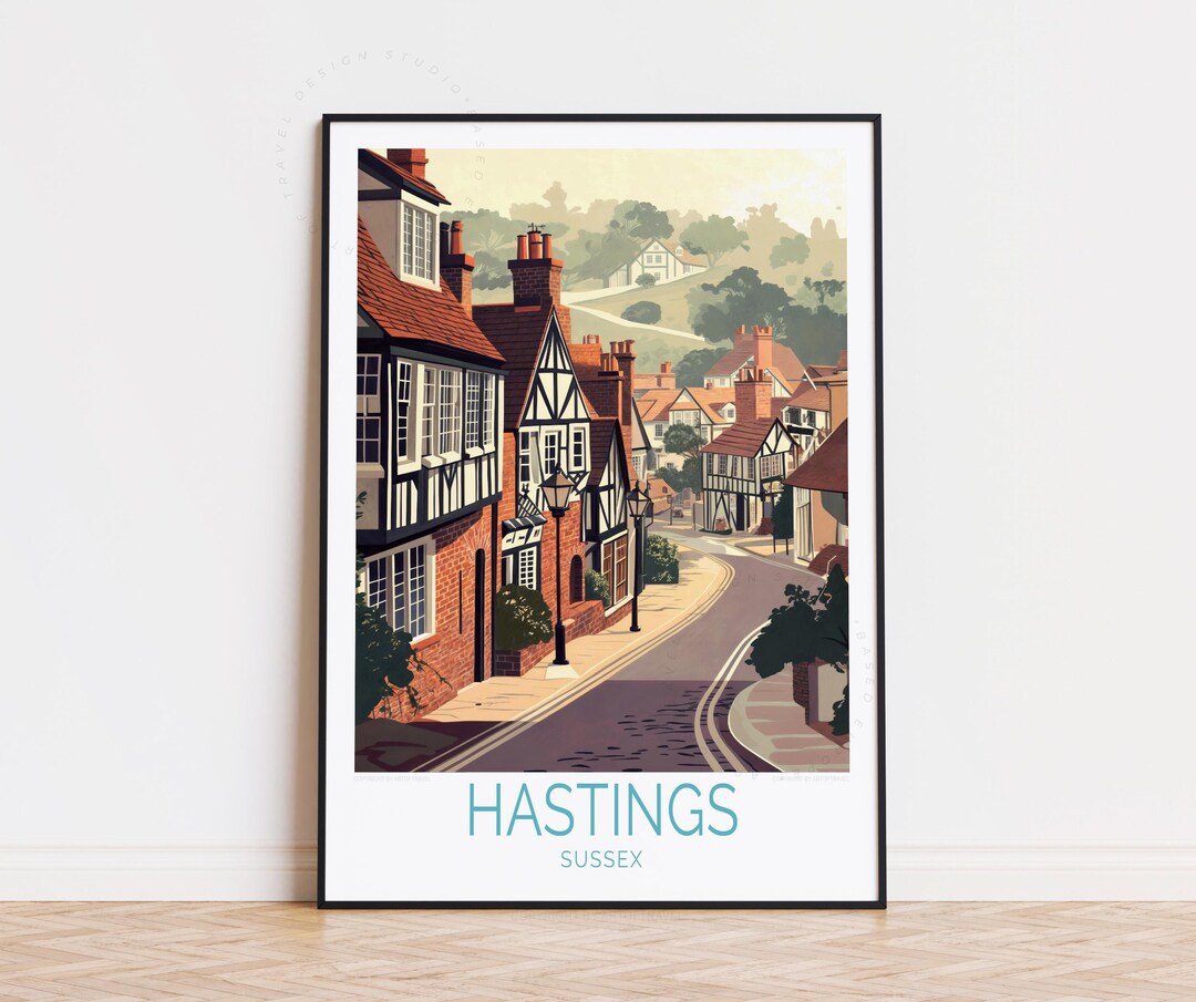 Hastings Sussex Travel Poster, England Wall Art, Hastings Sussex Print ...