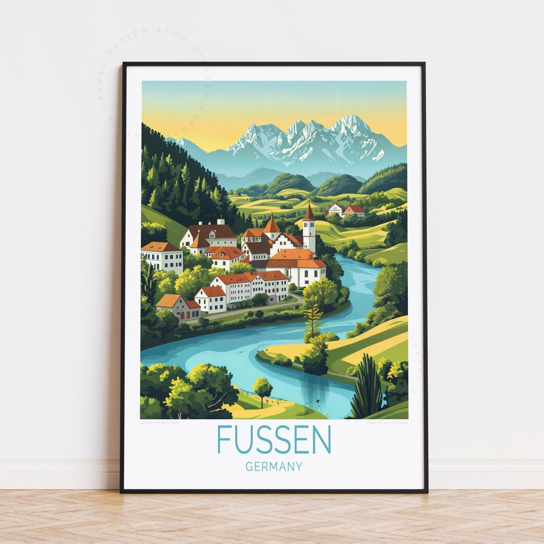 Füssen Germany Travel Poster, Germany Wall Art, Füssen Bavarian Town ...