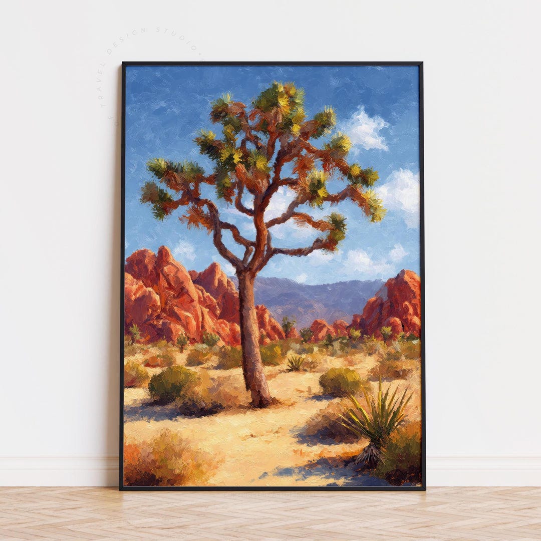 Póster de viaje con pintura al óleo del Parque Nacional Joshua Tree ...