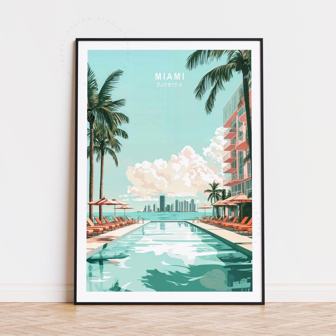 Pôster de viagem de Miami, arte de parede da Flórida, impressão de ...