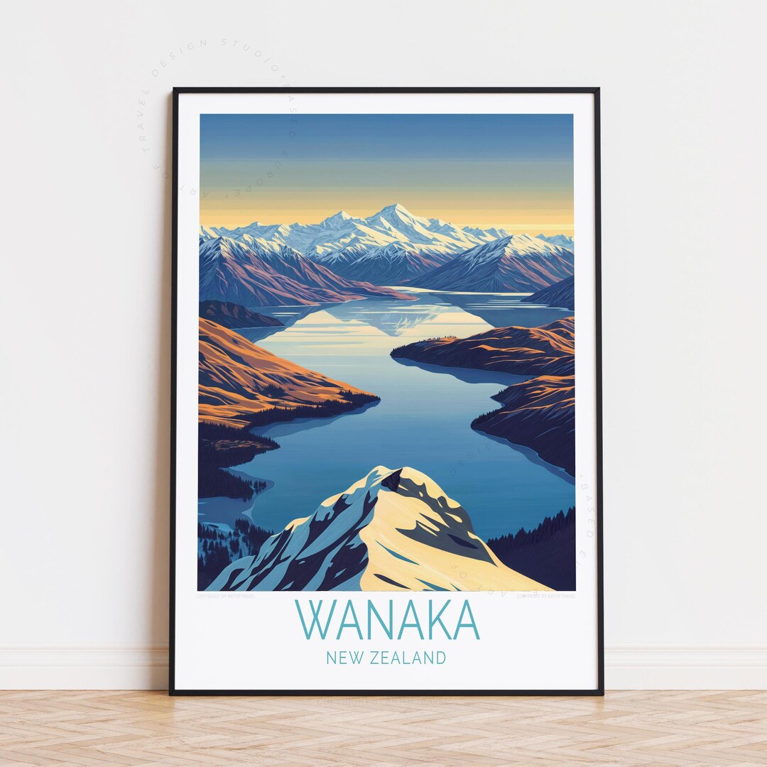 Wanaka New Zealand Travel Poster, New Zealand Wall Art, Wanaka Print ...