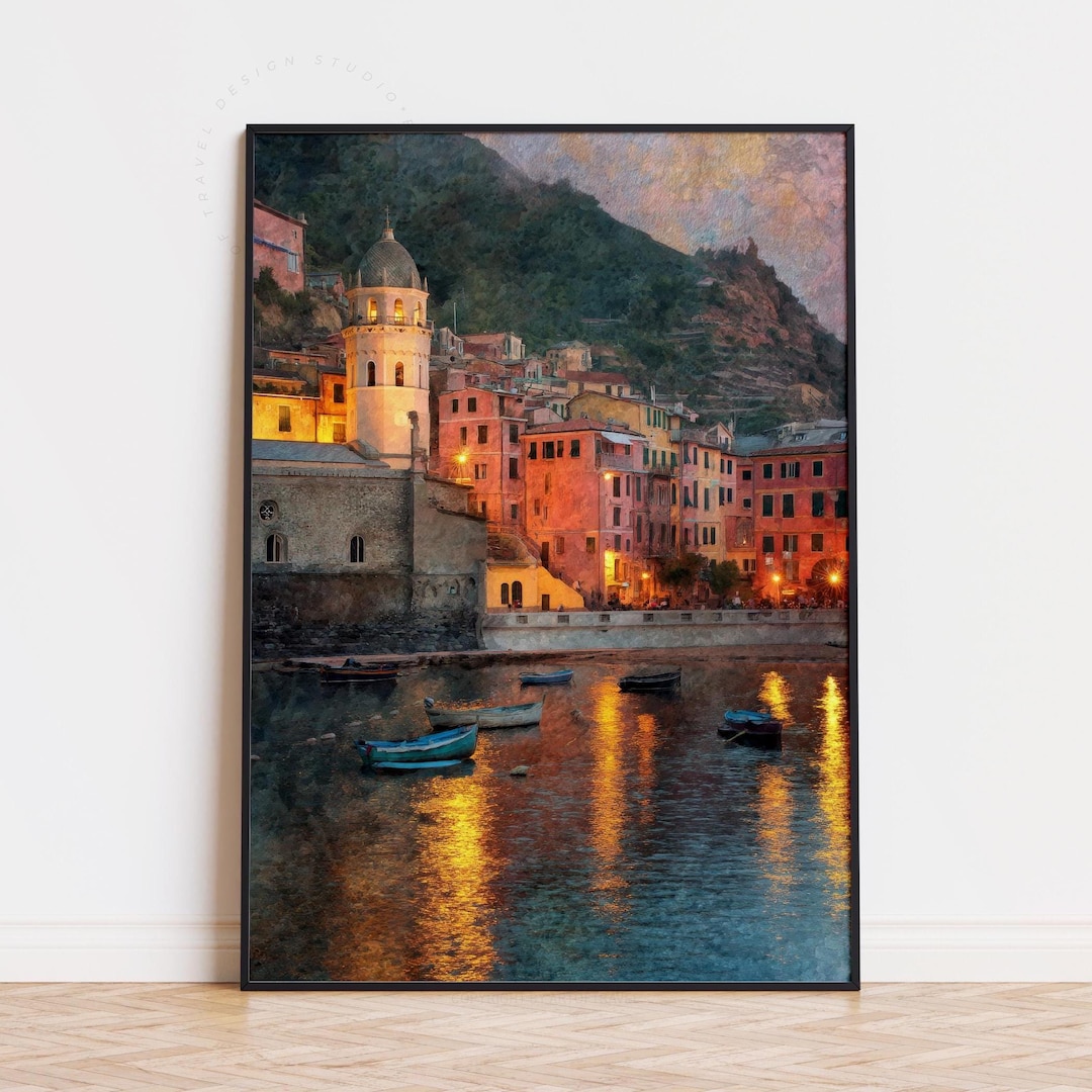 Vernazza Italy Watercolor Poster | Cinque Terre Harbor Wall Art Print ...
