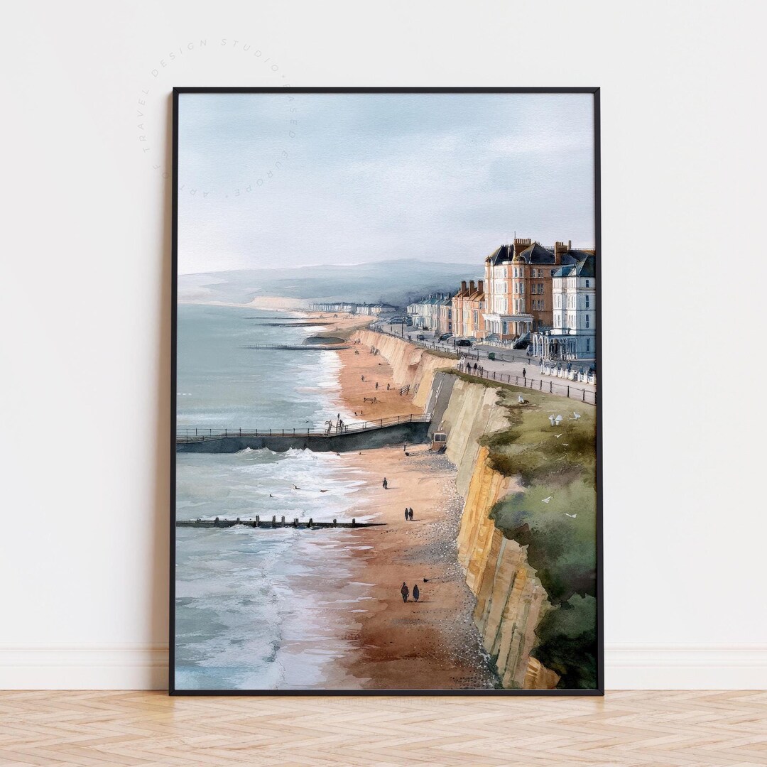 Westgate-on-sea Kent England Watercolor Travel Poster, Coastal Cliffs ...