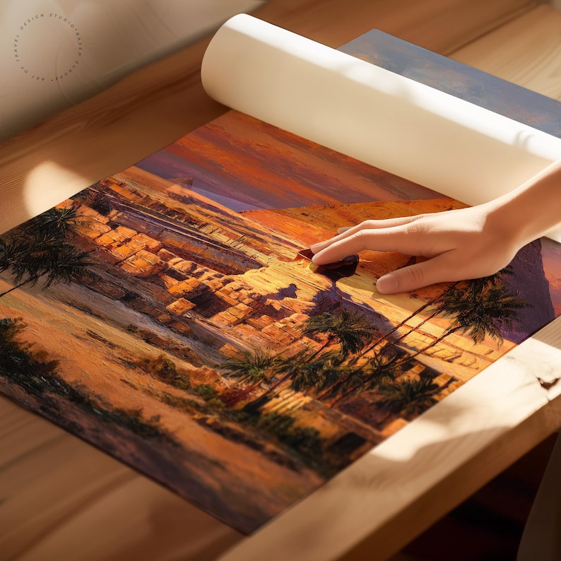 Cairo Egypt Pyramids Oil Painting Print | Sphinx Sunset Wall Art ...