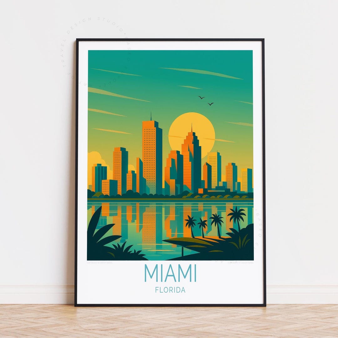 Miami Beach Florida Travel Poster, Florida Wall Art, Miami Print, Home ...